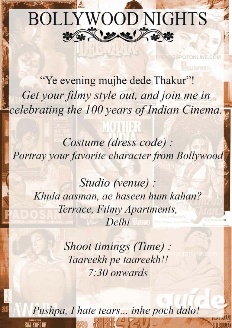 Bollywood Theme Party Invitation Wording