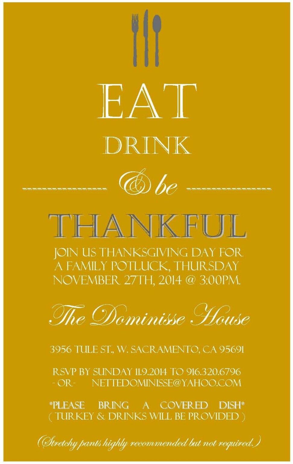 Thanksgiving Work Potluck Invitation Wording