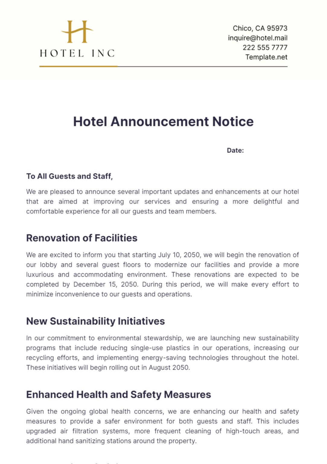 Hotel Renovation Announcement on Internet Wording