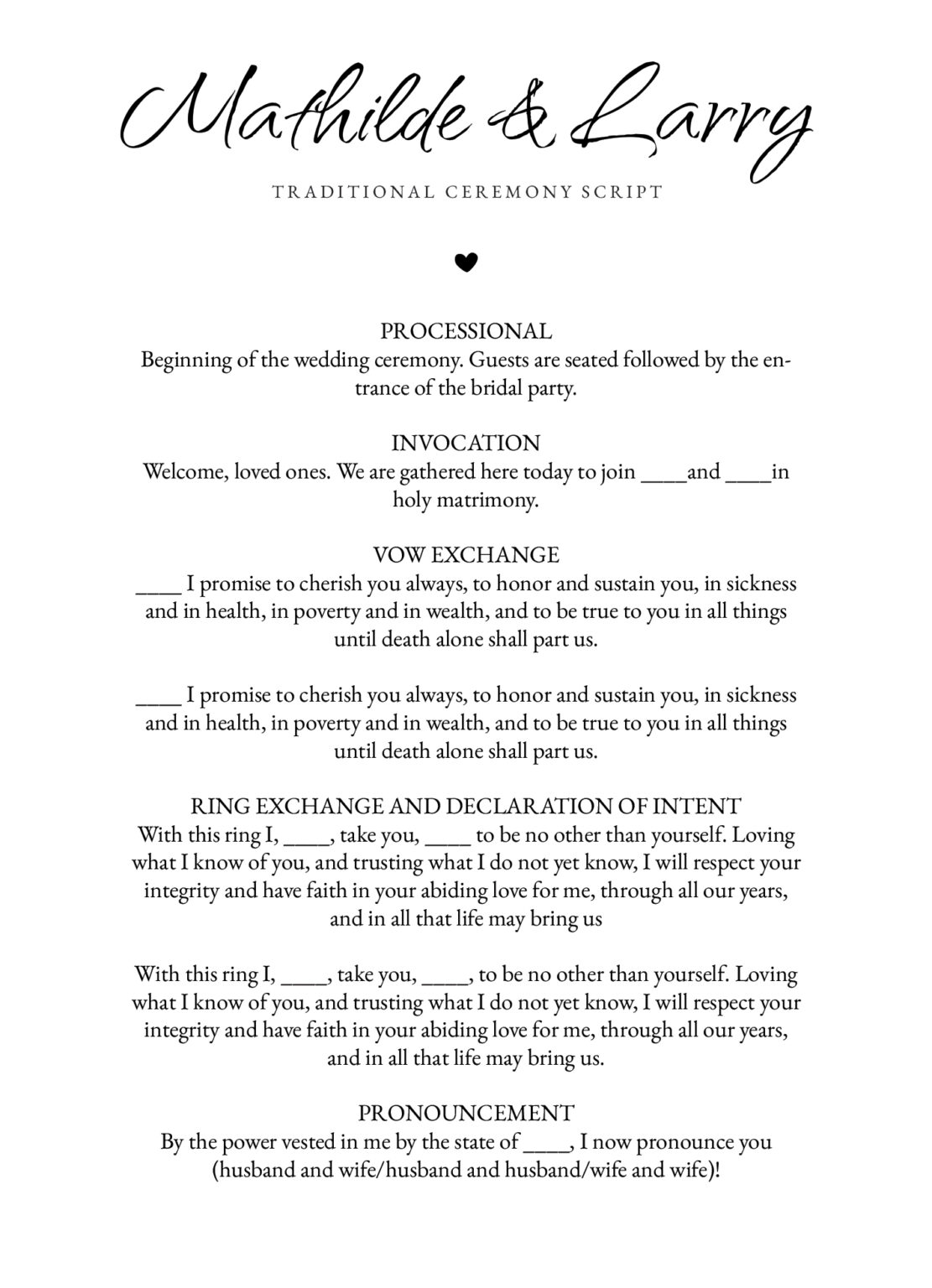 Declaration Of Marriage Ceremony Wording